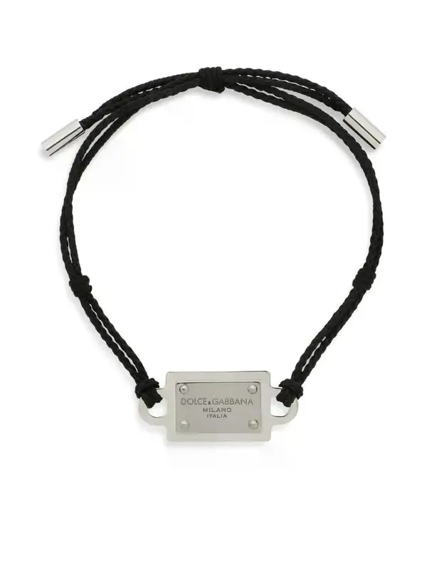 Dolce & Gabbana Cord Bracelet With Logo Plaque - Silver