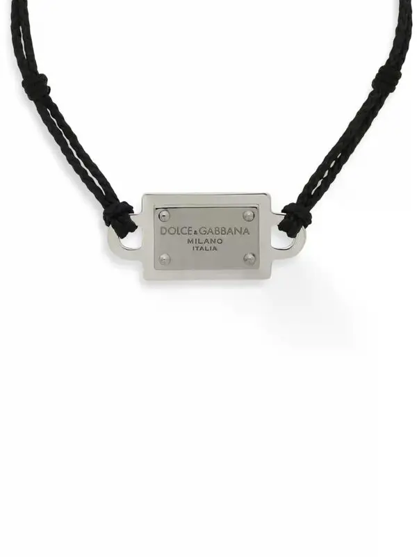 Dolce & Gabbana Cord Bracelet With Logo Plaque - Silver