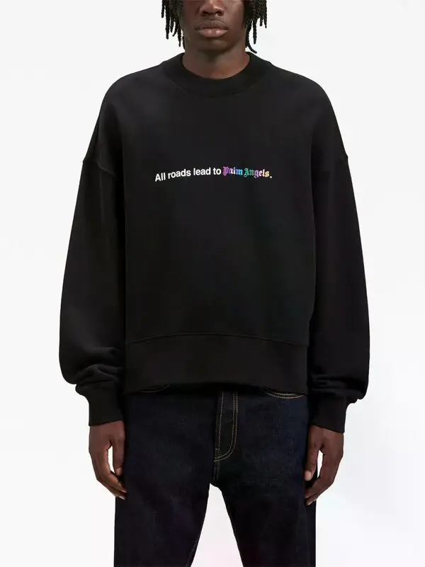 Palm Angels All Roads Slogan-print Cotton Sweatshirt