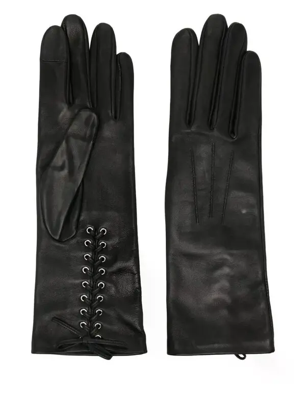 AGNELLE Klara Leather Gloves With Lace-up Detail - Black
