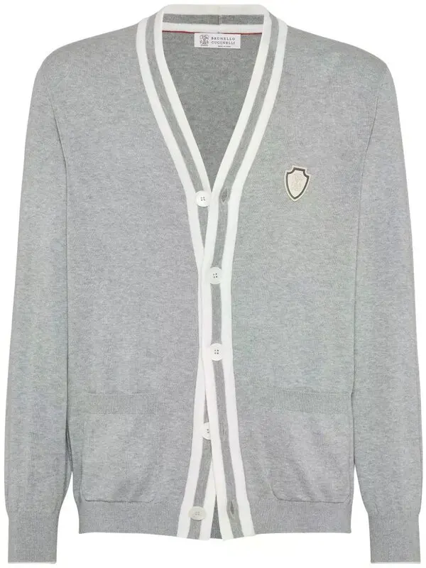 Brunello Cucinelli Cotton Cardigan With Stripe Detailing - Grey