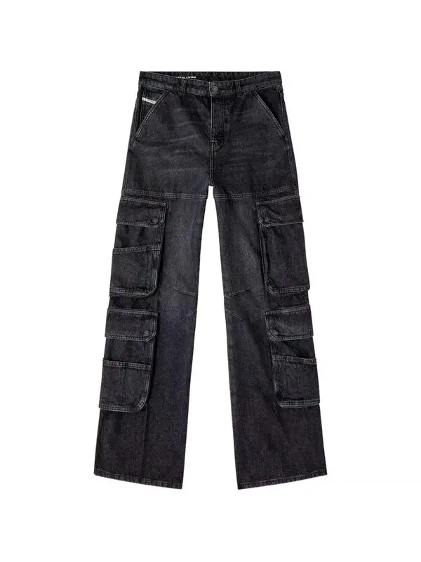 DIESEL® Relaxed Fit Low Waist Wide Leg Cargo Jeans - Black
