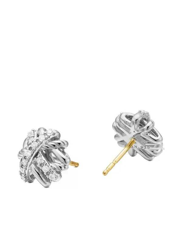 David Yurman Sterling And Diamond Crossover Stud Earrings