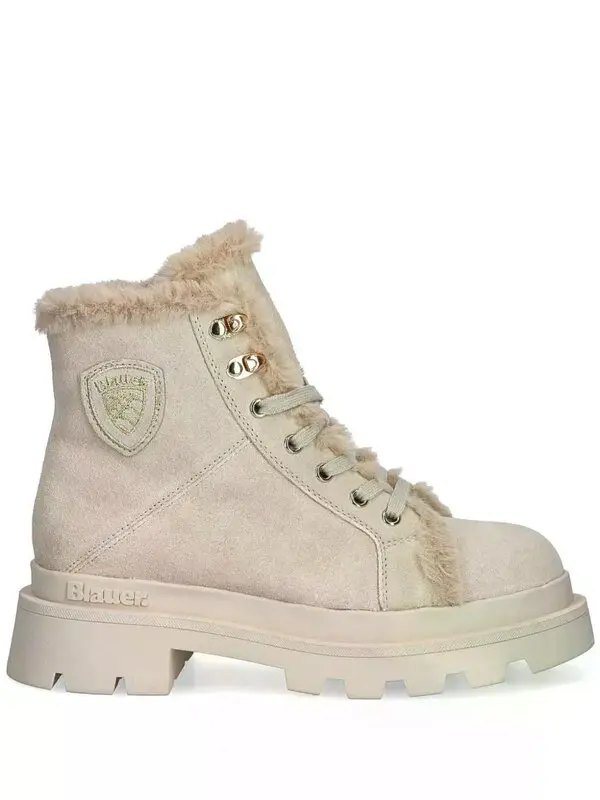 BLAUER. Lace-up Suede Boots With Faux-fur Lining - Neutrals