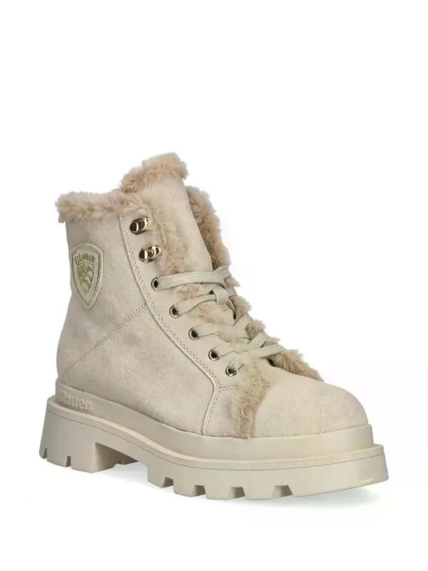 BLAUER. Lace-up Suede Boots With Faux-fur Lining - Neutrals