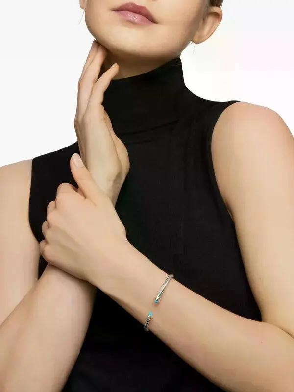 David Yurman 18k Yellow Gold And Sterling Classic Cable Turquoise Bracelet - Silver