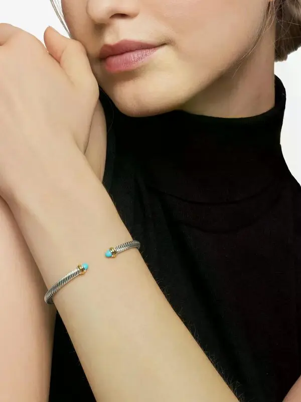 David Yurman 18k Yellow Gold And Sterling Classic Cable Turquoise Bracelet