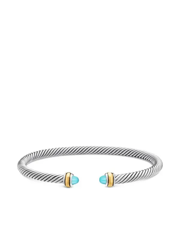 David Yurman 18k Yellow Gold And Sterling Classic Cable Turquoise Bracelet