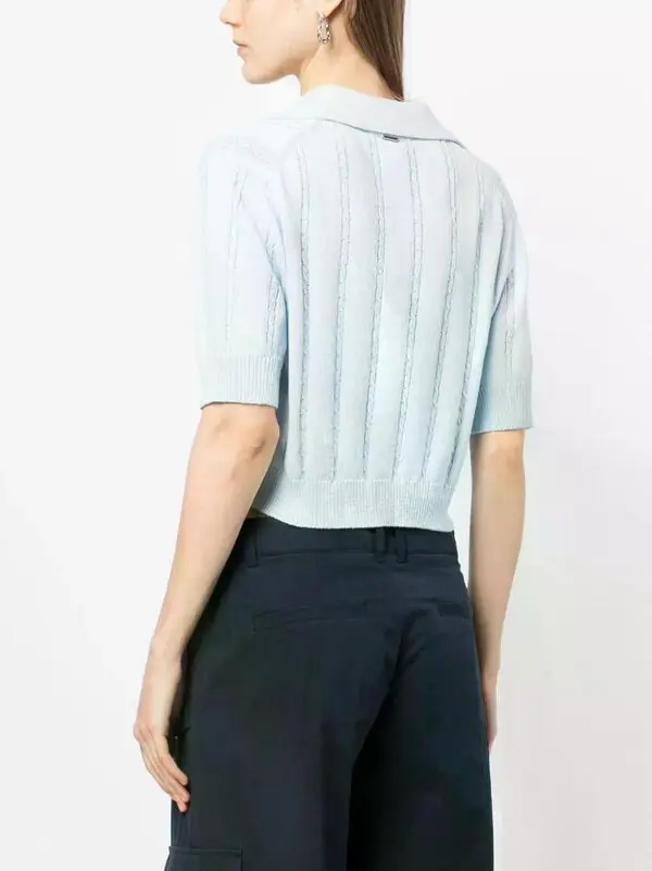 SYSTEM Knitted Cropped Top With Spread Collar