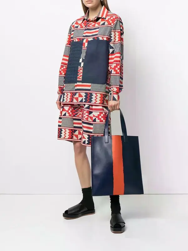 PORTS V Geometric Print Quilted Panel Shirt