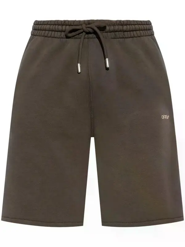 Off-White Cotton Track Shorts With Signature Arrows Motif