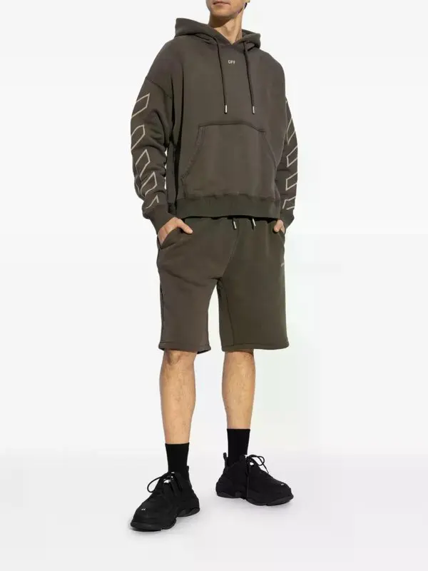 Off-White Cotton Track Shorts With Signature Arrows Motif