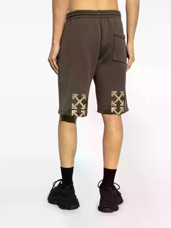 Off-White Cotton Track Shorts With Signature Arrows Motif