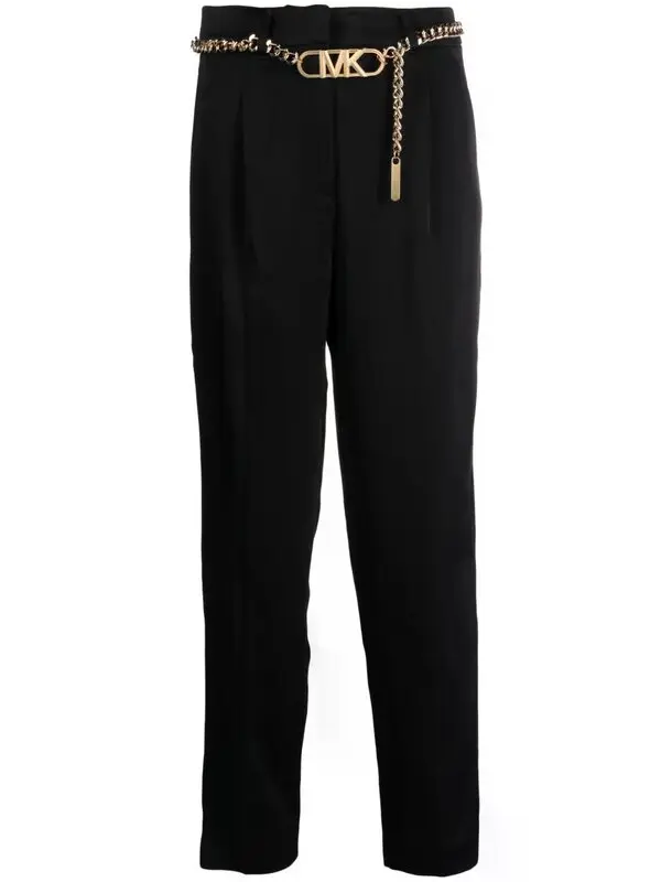 Michael Kors High-waist Tapered Trousers With Logo Plaque - Black
