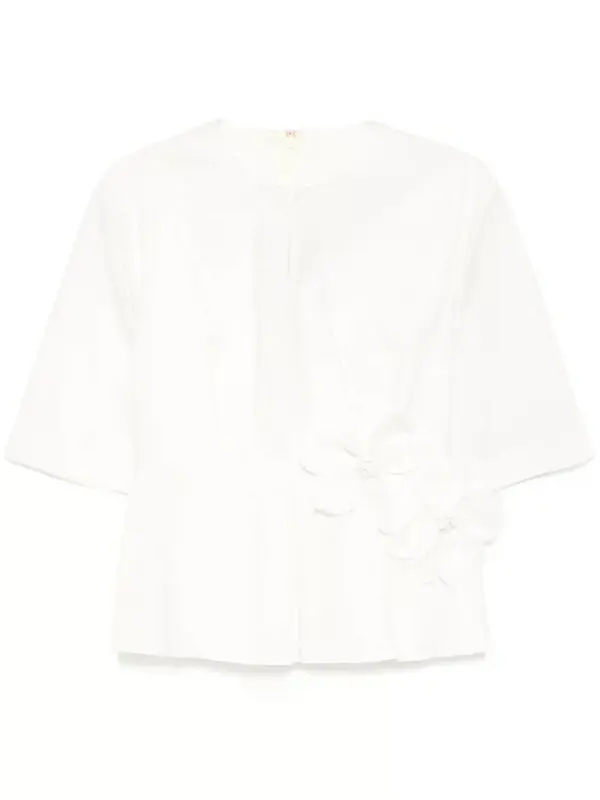 Elie Saab White Poplin Blouse With 3d Detailing - Neutrals