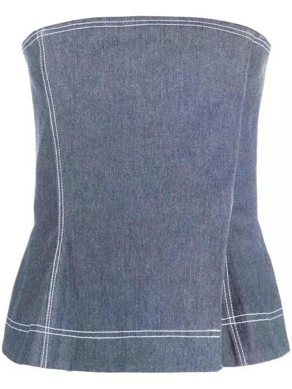 IOANA CIOLACU Strapless Bustier Top With Contrast Stitching - Blue