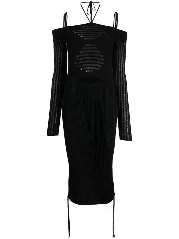 ANDREĀDAMO Cold-shoulder Knitted Midi Dress
