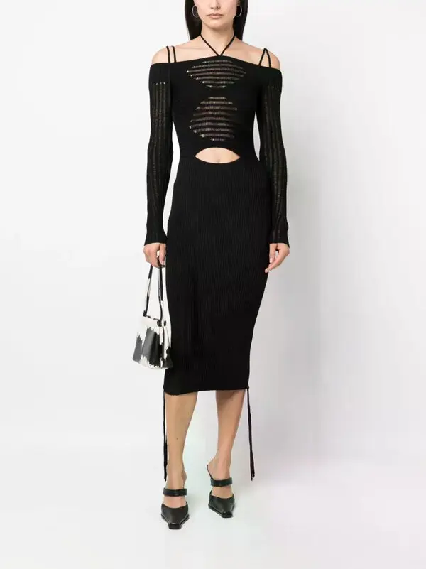 ANDREĀDAMO Cold-shoulder Knitted Midi Dress