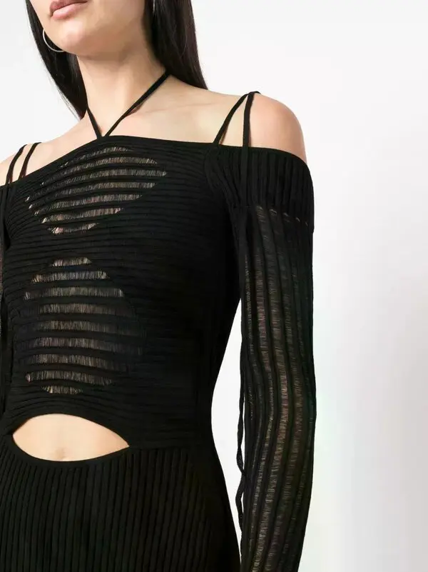 ANDREĀDAMO Cold-shoulder Knitted Midi Dress
