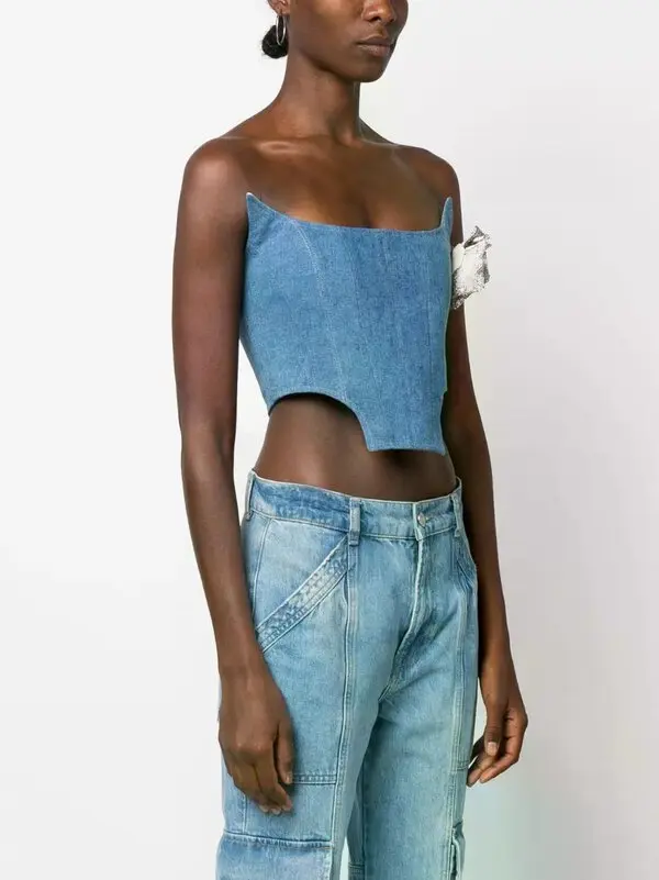 Giuseppe Di Morabito Floral Appliqué Denim Corset