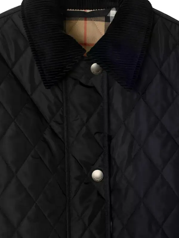 Burberry Quilted Barn Jacket With Corduroy Collar - Black