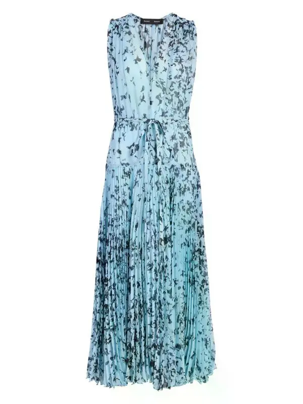 Proenza Schouler Sleeveless V-neck Pleated Maxi Dress - Blue