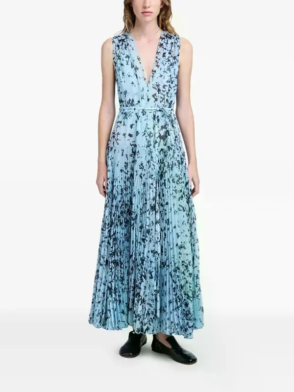 Proenza Schouler Sleeveless V-neck Pleated Maxi Dress - Blue