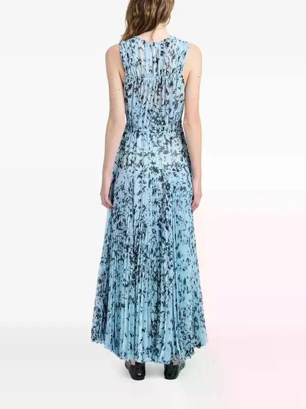 Proenza Schouler Sleeveless V-neck Pleated Maxi Dress - Blue