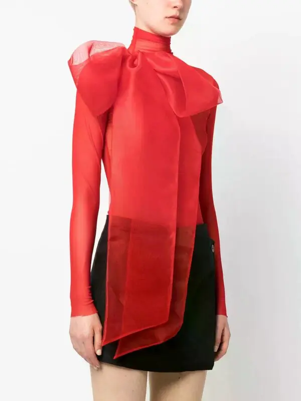 ATU BODY COUTURE Sheer Bow Detail Bodysuit - Red