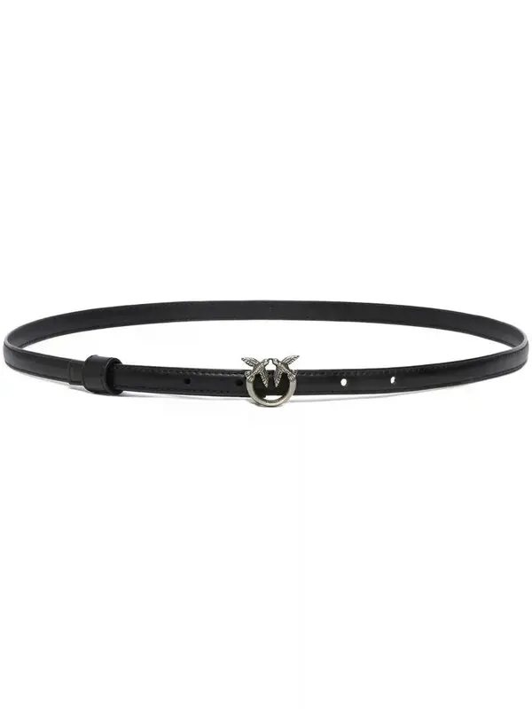 Pinko Thin Leather Belt With Love Birds Buckle - Black