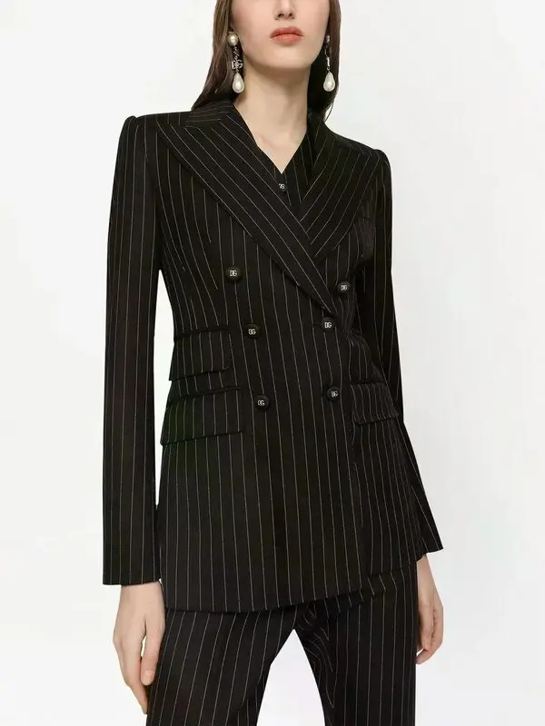 Dolce & Gabbana Striped Double-breasted Blazer - Black