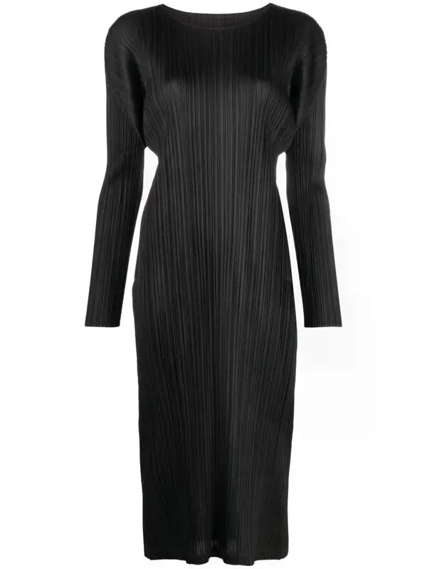 Issey Miyake September Plissé-satin Midi Dress - Black