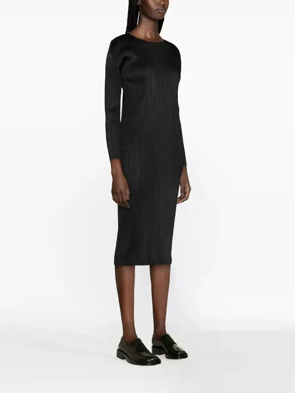 Issey Miyake September Plissé-satin Midi Dress - Black
