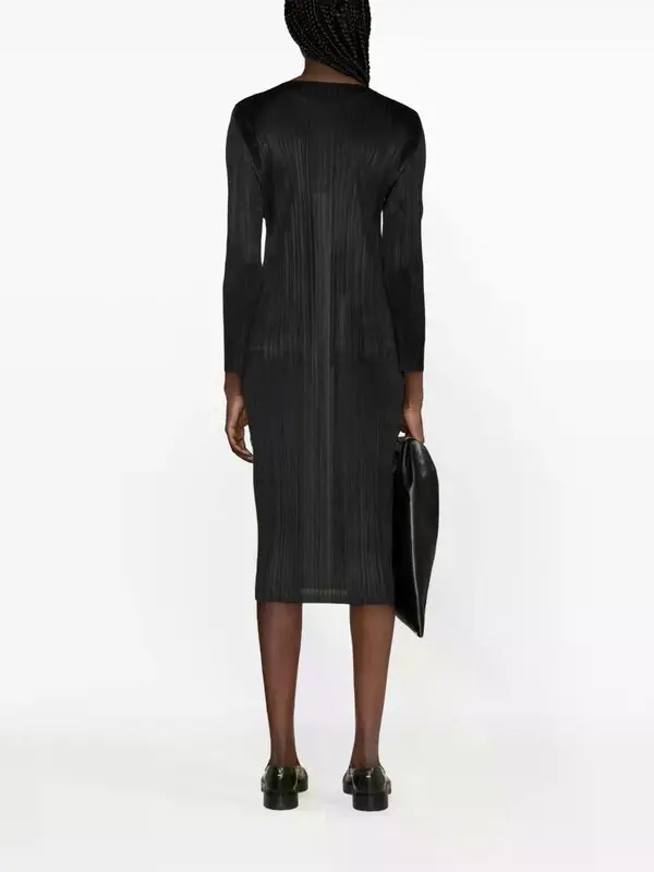 Issey Miyake September Plissé-satin Midi Dress - Black