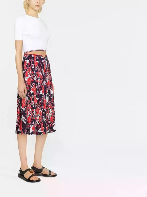 Valentino Garavani Pleated Graphic Print Midi Skirt - Red