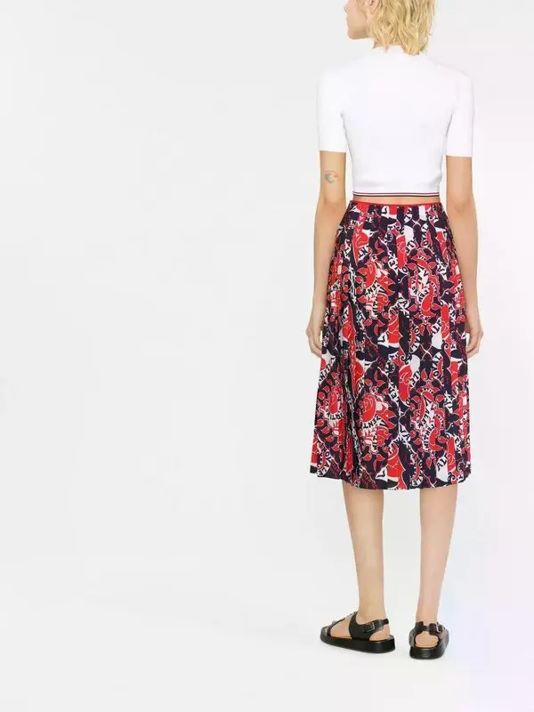 Valentino Garavani Pleated Graphic Print Midi Skirt