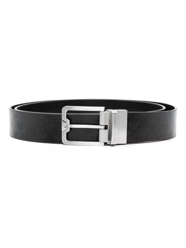 Emporio Armani Leather Belt With Silver-tone Buckle - Black