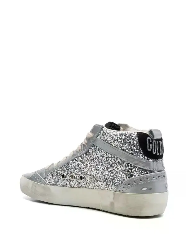 GOLDEN GOOSE Glittered Mid Top Sneakers - Silver