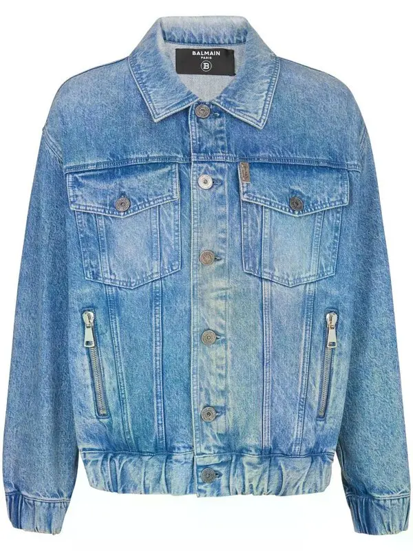 Balmain 70s Logo Patch Denim Jacket - Blue