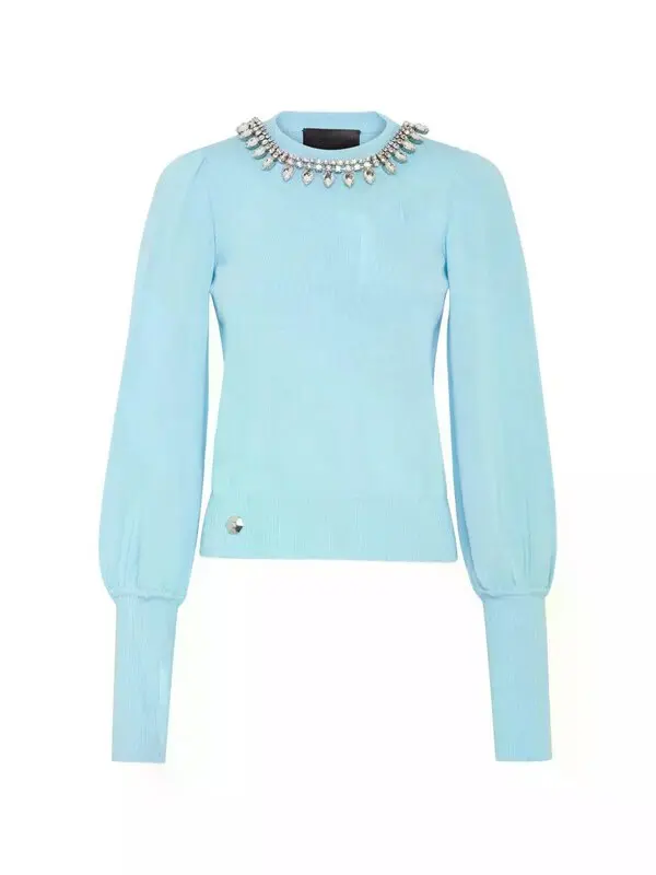 Philipp Plein Embellished Puff Sleeve Sweater - Blue