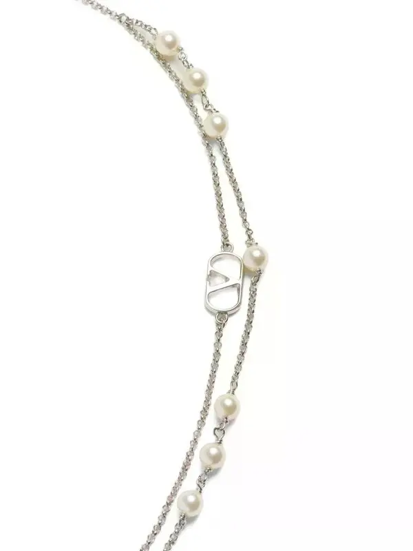 Valentino Garavani Vlogo Signature Pearl Embellished Necklace - Silver