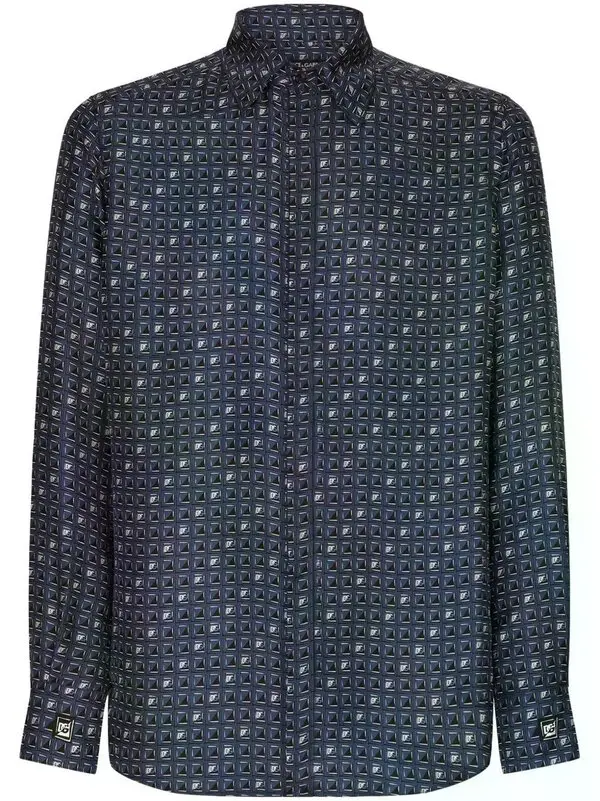 Dolce & Gabbana Geometric-print Silk Shirt - Blue