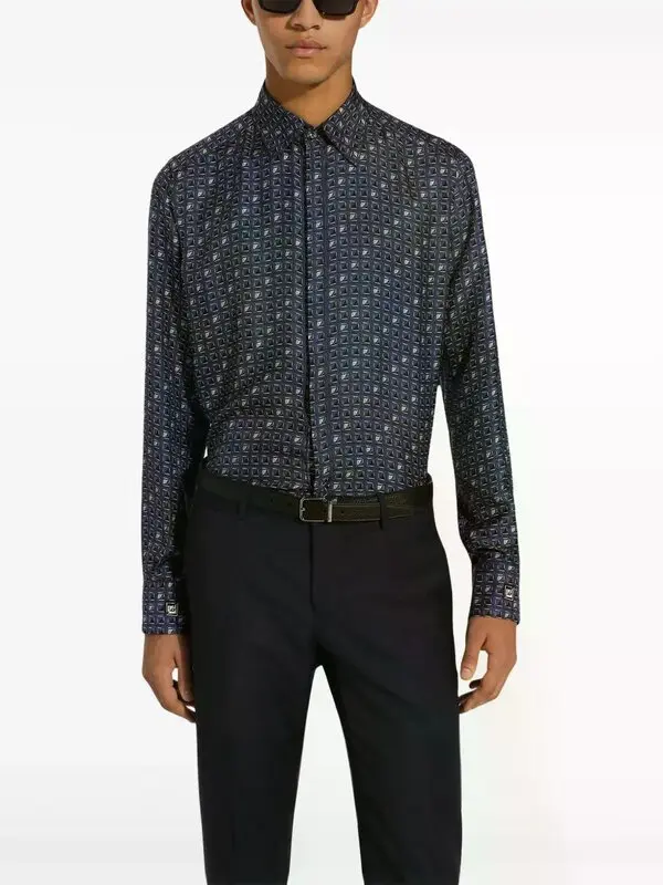 Dolce & Gabbana Geometric-print Silk Shirt - Blue