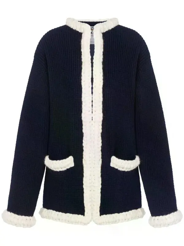 Moschino Waffle Knit Virgin Wool Cardigan - Blue