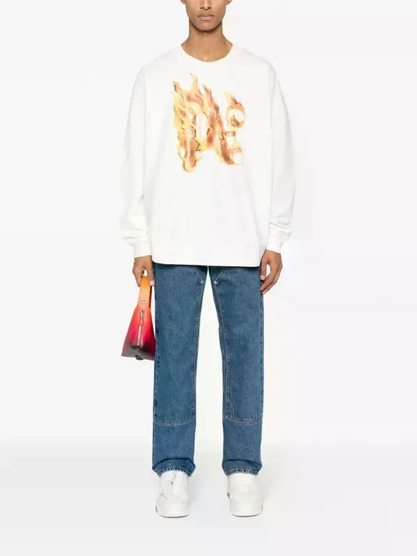 Palm Angels Flame Logo Print Sweatshirt - Neutrals