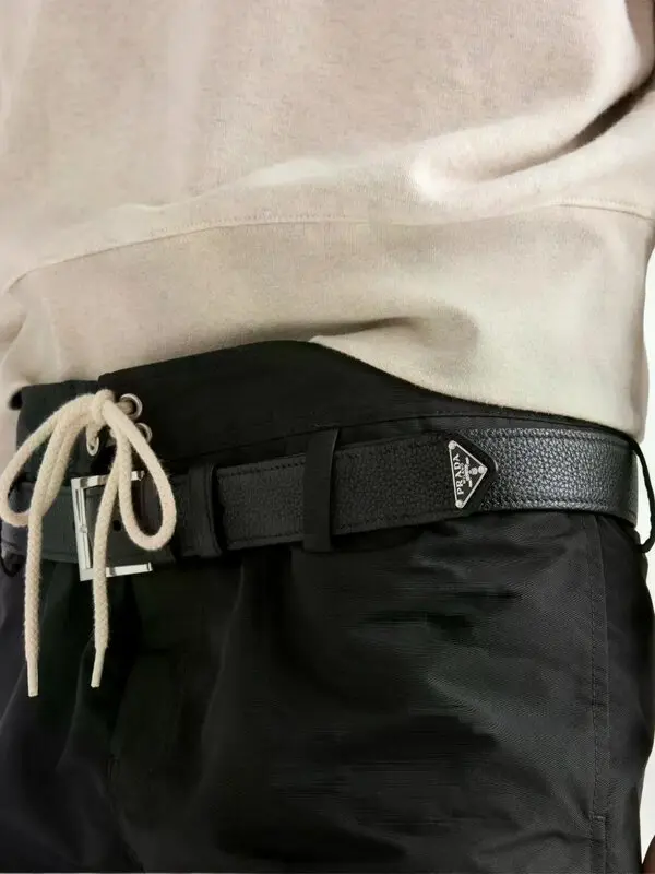 Prada Textured Leather Belt With Silver-tone Buckle