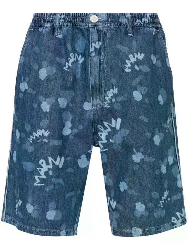 Marni All-over Logo Print Denim Shorts - Blue