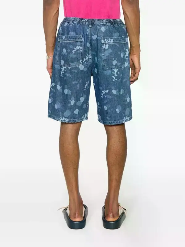 Marni All-over Logo Print Denim Shorts - Blue