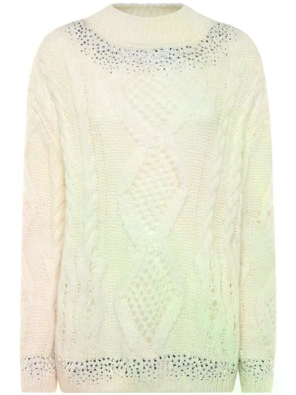Philipp Plein Rhinestone Embellished Cable Knit Sweater