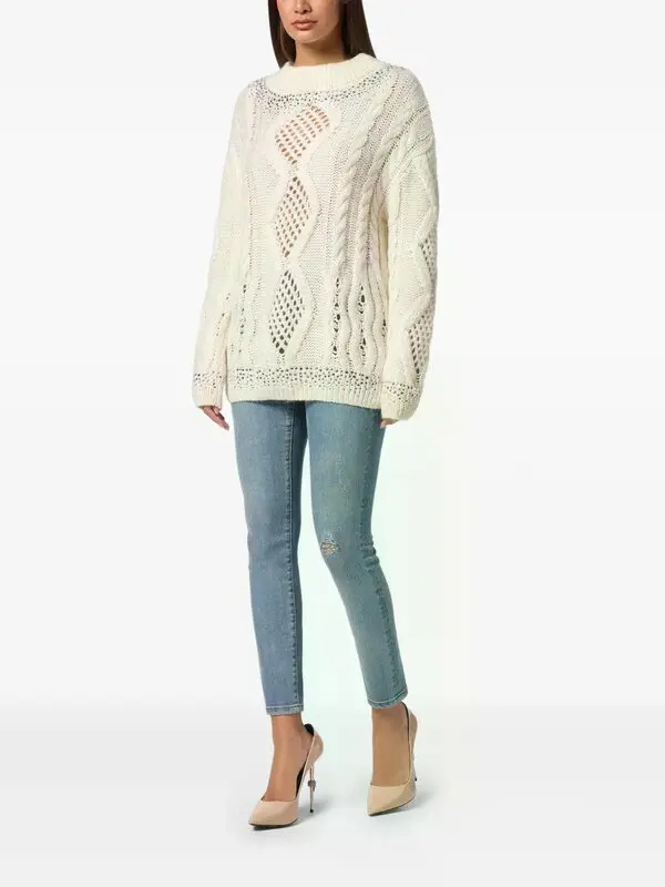 Philipp Plein Rhinestone Embellished Cable Knit Sweater